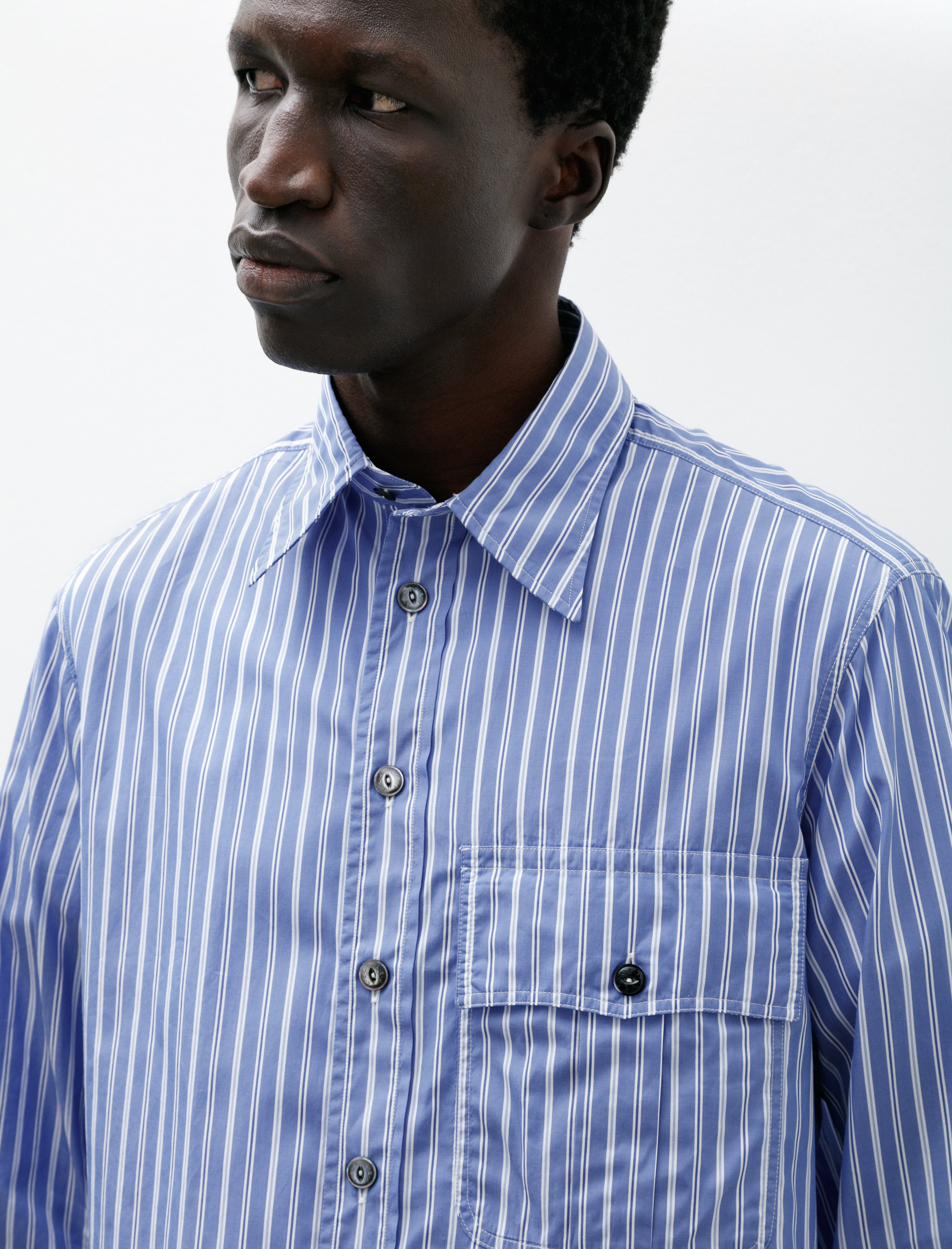 L.E.J 1 Pocket Officer's Shirt Blue/White Stripe – Neighbour